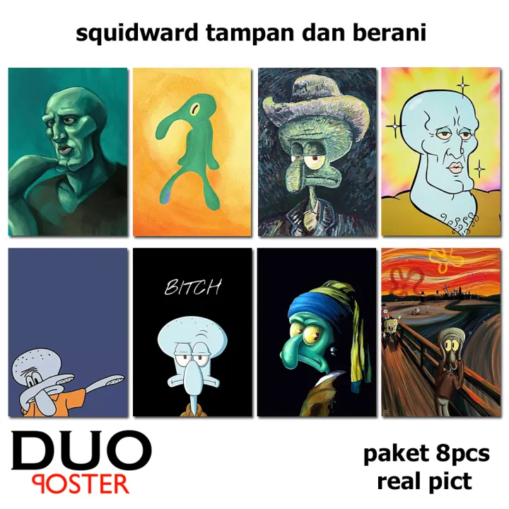 poster dinding aesthetic squidward tampan dan berani paket 8 pcs ...