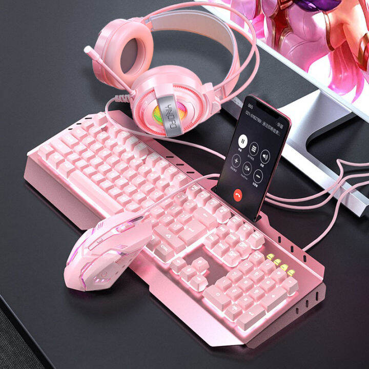 Cute Pink Gaming Keyboard And Mouse set Wired keyboards keybord with ...
