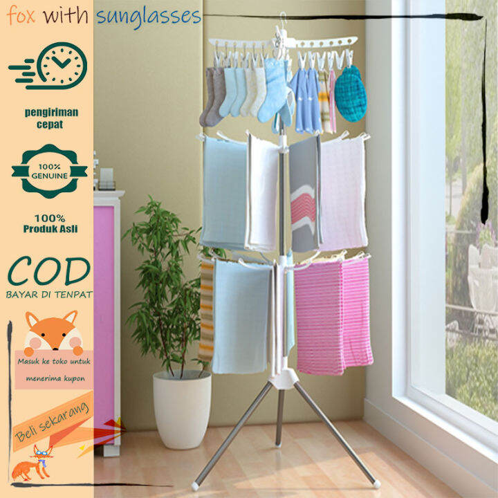 Rak Jemuran Handuk Pakaian Bayi Kaos Kaki Kain Gantungan Berdiri ...