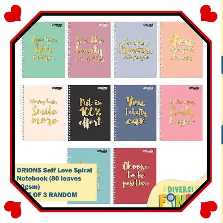 Orions Self Love Spiral Notebook W/Plastic Jacket - Set of 3 6 10 ...