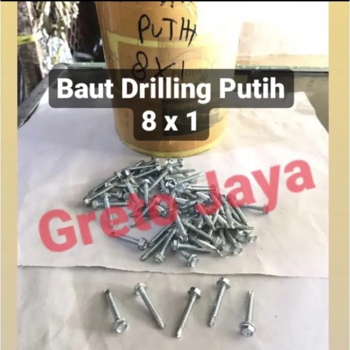 ( 8x1 10bj ) Baut Drilling Putih 8 x 1 Self Drill Atap Galvalum Driling ...