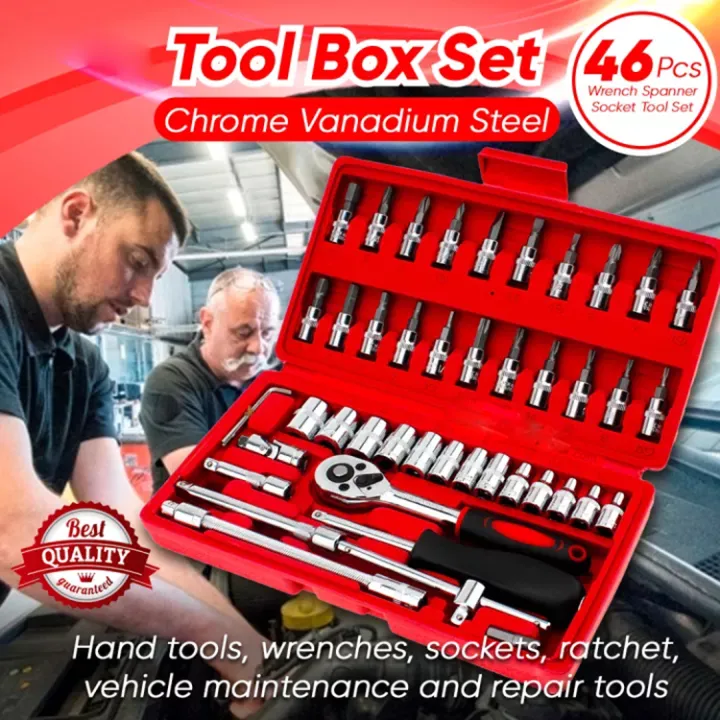 BVS 46 Pcs Tool Box Spanner Socket Wrench & Screwdriver Set Chrome ...