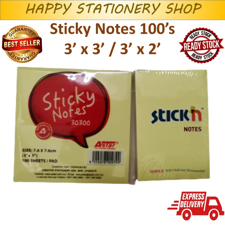 Sticky Notes 100’s/pad ( 3' x 3' = 76mm x 76mm / 3' x 2' 76mm x 51mm ...