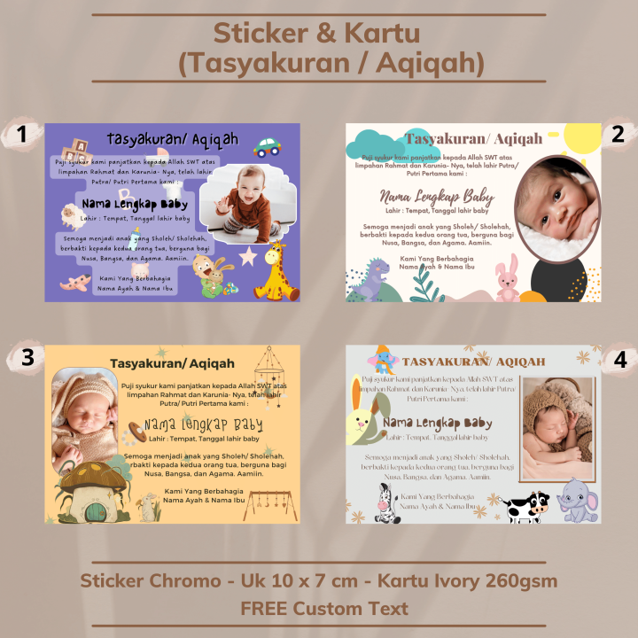 Kartu & Sticker Tasyakuran Aqiqah - Kartu & Sticker Kelahiran Baby / Bayi - Kartu Tasyakuran ...