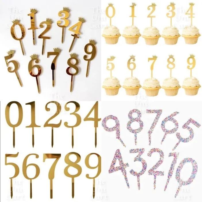 Acrylic Number Cake Topper Plain and Glitter Crown Designs Happy ...