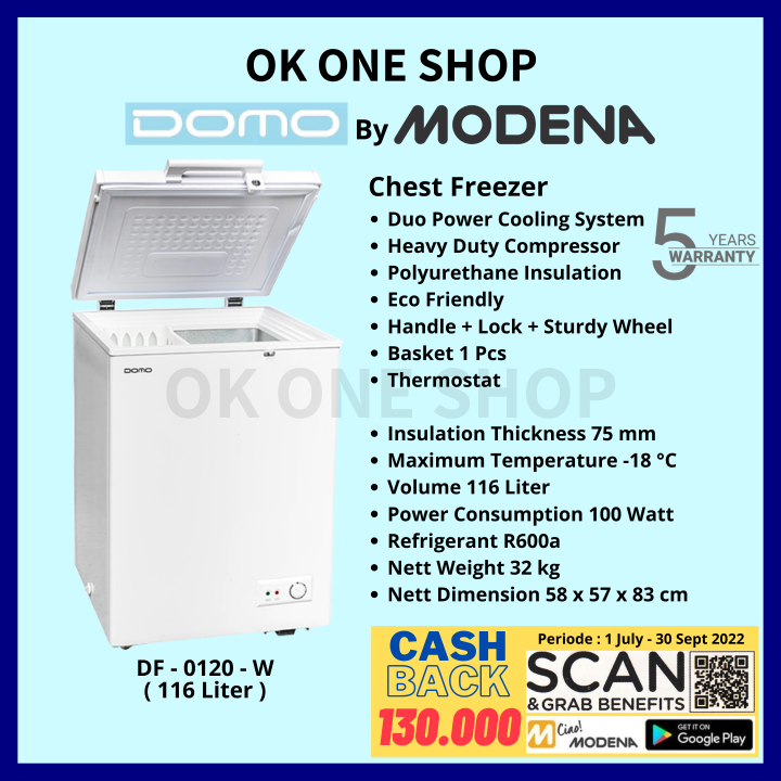 DOMO DF-0120 W Chest Freezer 120 Liter by Modena | Lazada Indonesia