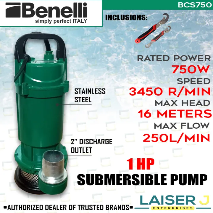 Benelli Submersible Water Pump 1HP BCS750 for Clean Water + Snap and ...