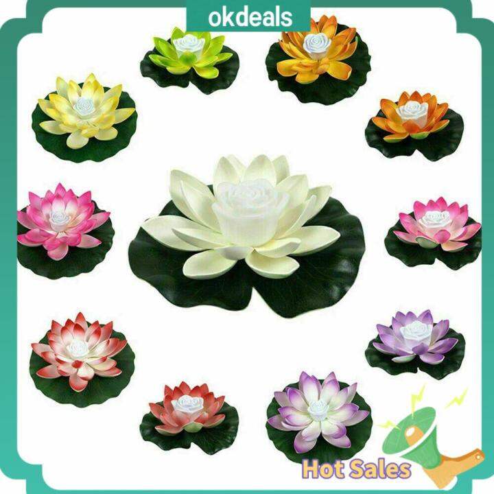 OKDEALS Solar Powered Floating Buddhist Prayer Lighting Decoration Flower Light Fountain Pool ...