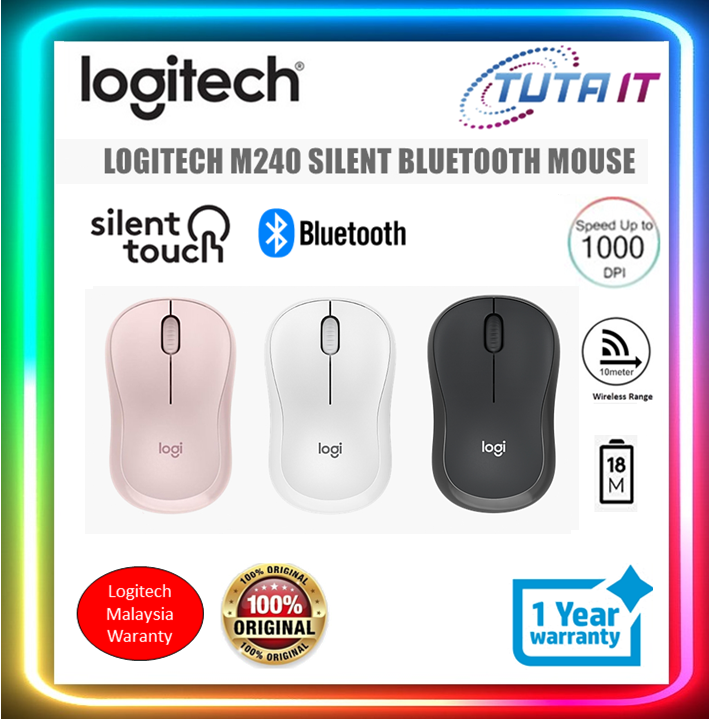 Logitech M240 Silent Bluetooth Mouse Wireless Compact, Portable, Smooth ...