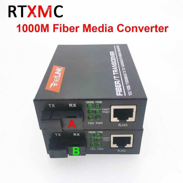 1 pairs HTB-GS Gigabit Fiber Optical Media Converter 10/100/1000Mbps Single Mode Single Fiber SC ...