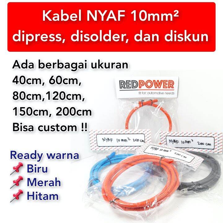 Kabel ground mobil NYAF 10mm Redpower bermacam varian panjang sudah di ...