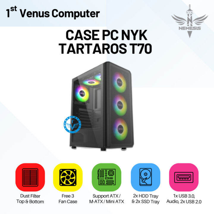 CASE PC NYK NEMESIS TARTAROS T70 + 3 FAN / GAMING CASING PC NYK T70 ...