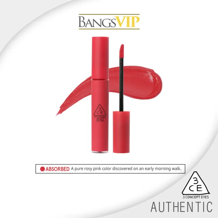 3CE Velvet Lip Tint (ABSORBED) Korean Makeup, Gradient Lip Tint, Soft ...