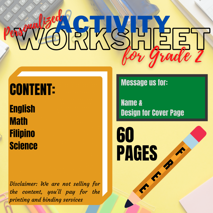 WORKSHEET FOR GRADE 2 - PERSONALIZED (60 PAGES) with FREE PENCIL ...