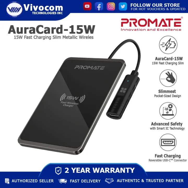 Promate AuraCard-15W 15W Fast Charging Slim Metallic Wireless Charger ...