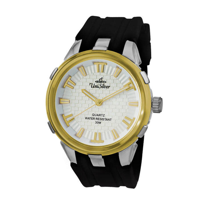 UniSilver TIME Rondellium Deluxe Men's Black / Gold Analog Rubber Watch ...