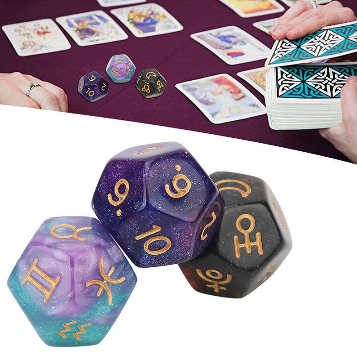 3pcs Multicolor 12 Sided Resin Dice Astrology Tarot Constellation