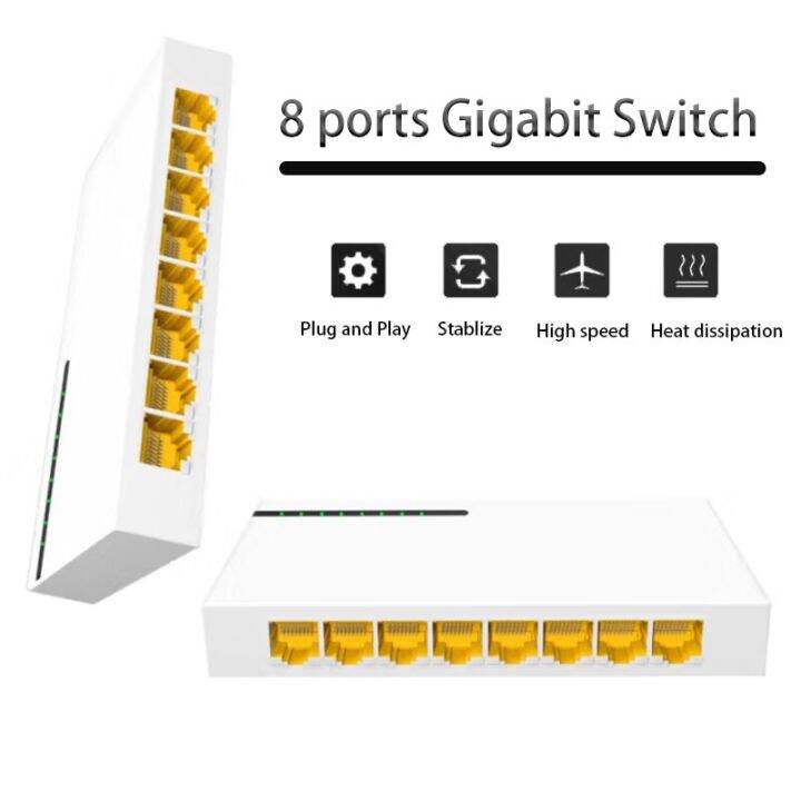 8 Ports RJ45 Hub Plug And Play 8 Pin 10/100/1000 Mbps Game Gigabit ...