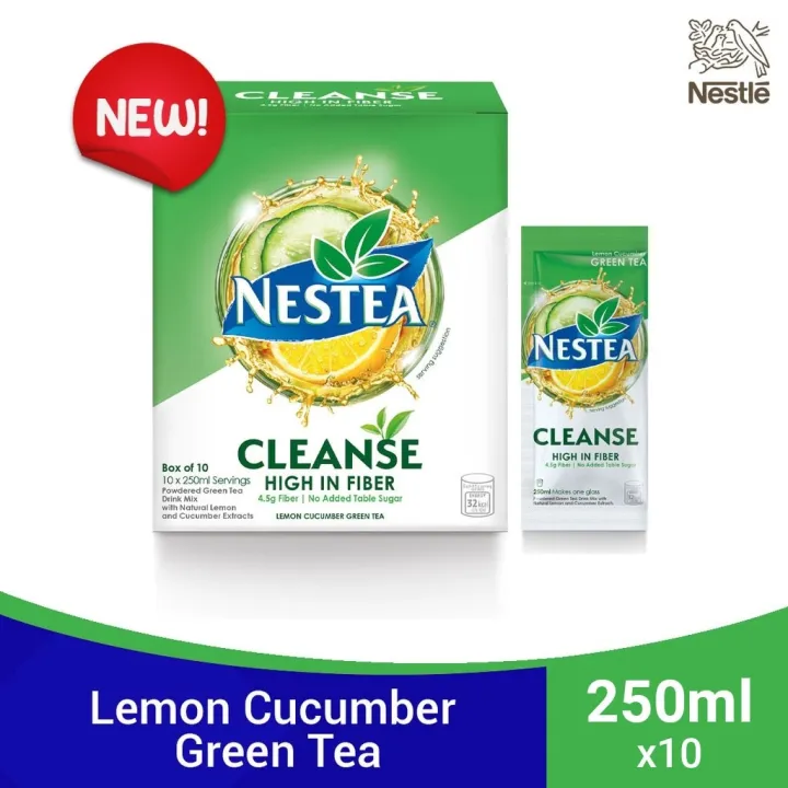 NESTEA Cleanse Lemon Cucumber Powdered Green Tea with Fiber 250ml - Pack of 10 | Lazada PH