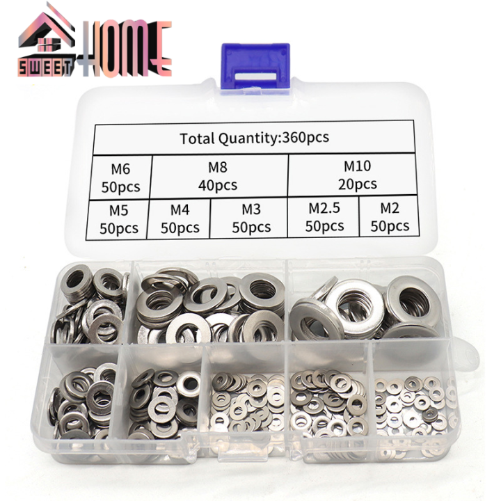 360pcs M2-M10 Stainless Steel Flat Washer Plain Washer Flat 304 Gasket Ring kita BT | Lazada PH