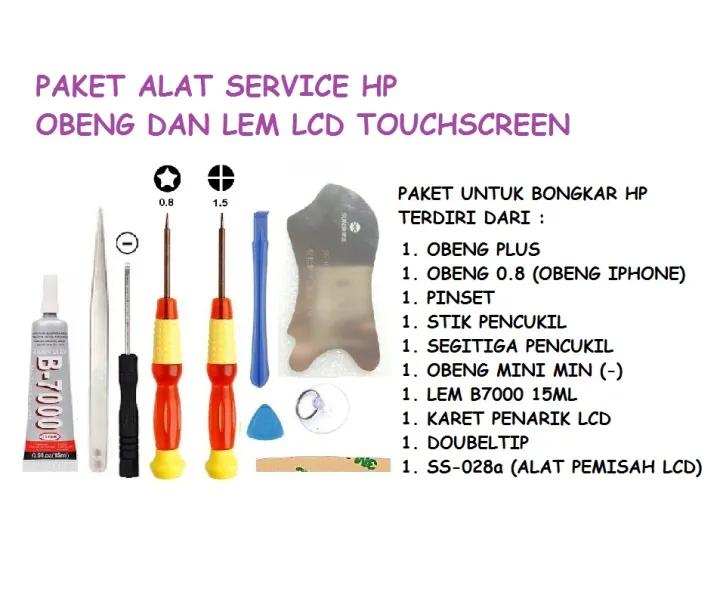 PAKET KOMPLIT OBENG HP DAN ALAT PIPIH PEMISAH LCD LENGKAP DENGAN LEM CAIR B7000 T7000 | Lazada ...