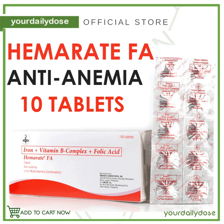 Hemarate FA Iron + Folic Acid + Vitamin B Complex 10 Tablet | Lazada PH