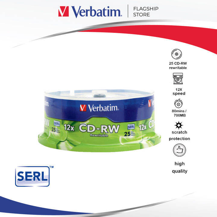 Verbatim CD-RW 700MB 4X-12X | High Speed with Branded Surface | 25 pcs ...