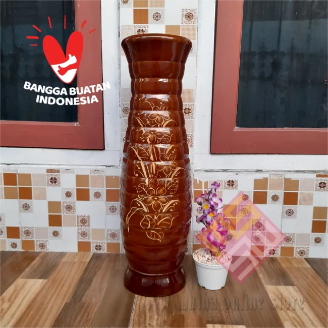 Guci / Vas Bunga Kayu Jati Ukuran 60 cm / Model Cukit / Ukiran Jepara ...
