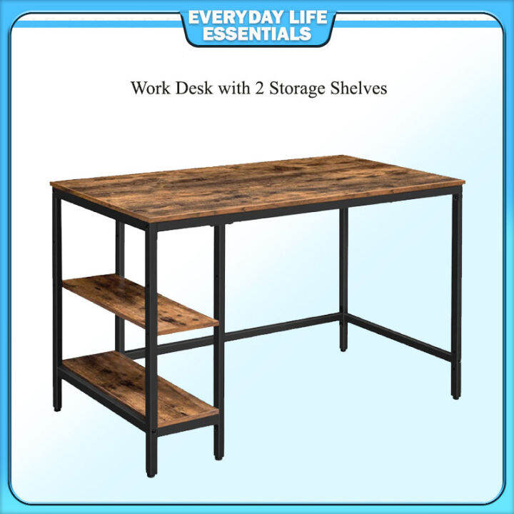 Work Desk with 2 Storage Shelves, Rustic Brown [Modern Minimalist ...