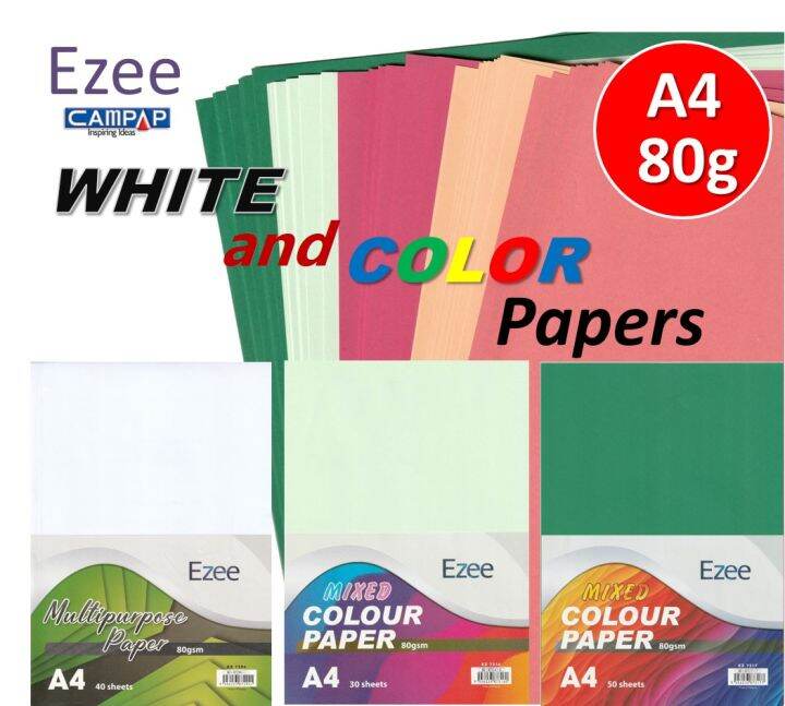 EZee White Papaer and Color Paper Mix colours 80 gsm 5 colors (Kertas ...