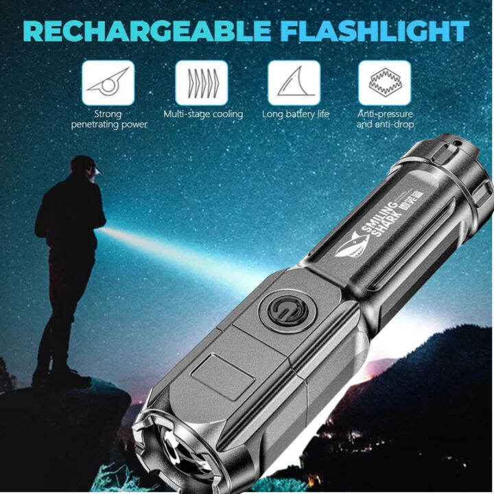 Strong Light Rechargeable Zoom Flash light Giant Bright Special Forces ...