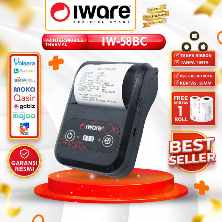 IWARE MINI PRINTER PPOB KASIR THERMAL IW-58BC 58MM USB+BLUETOOTH | Lazada Indonesia