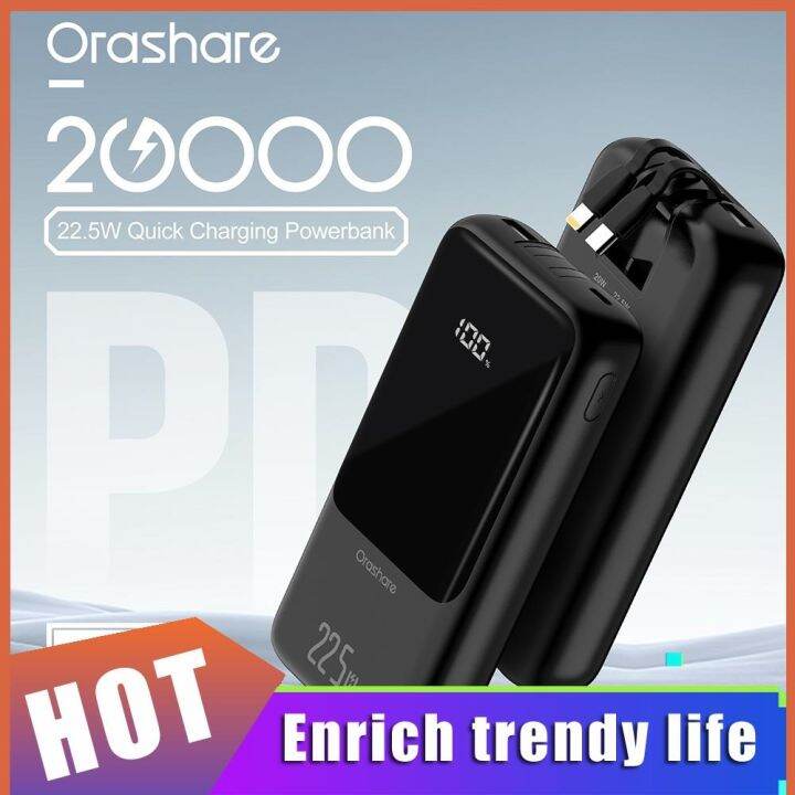 Orashare OH20pro Powerbank 20000mAh PD20W Fast Charging Type C Built-In Cable | Lazada PH