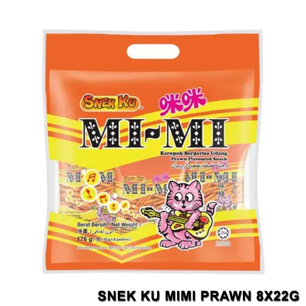Snek Ku Mi Mi Prawn Flavoured Snack 176g (8 x 22g) | Mimi | Lazada