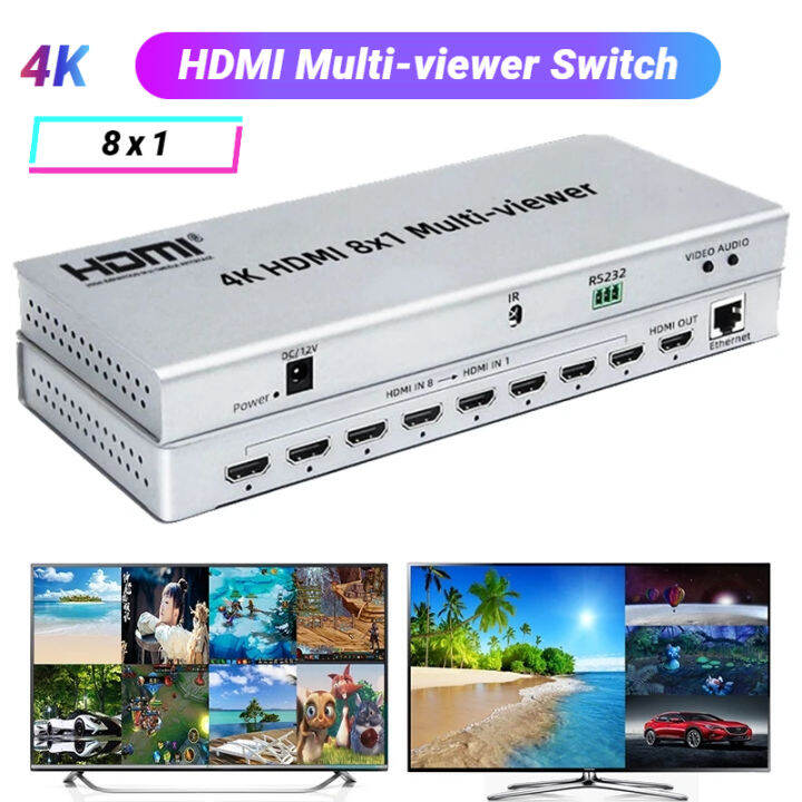 4K HDMI Multi-viewer Switch 8x1 HDMI 8 Channel Video Seamless Switch Multiviewer 8 in 1 out ...