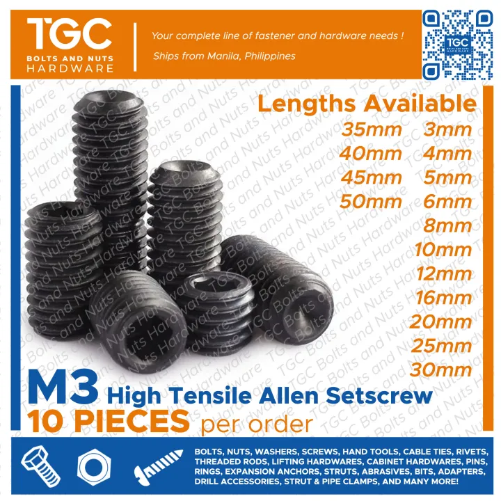 TGC 10PCS HT Allen Setscrew M3 x 3~50mm or Socket Allen Set Bolt Grub ...