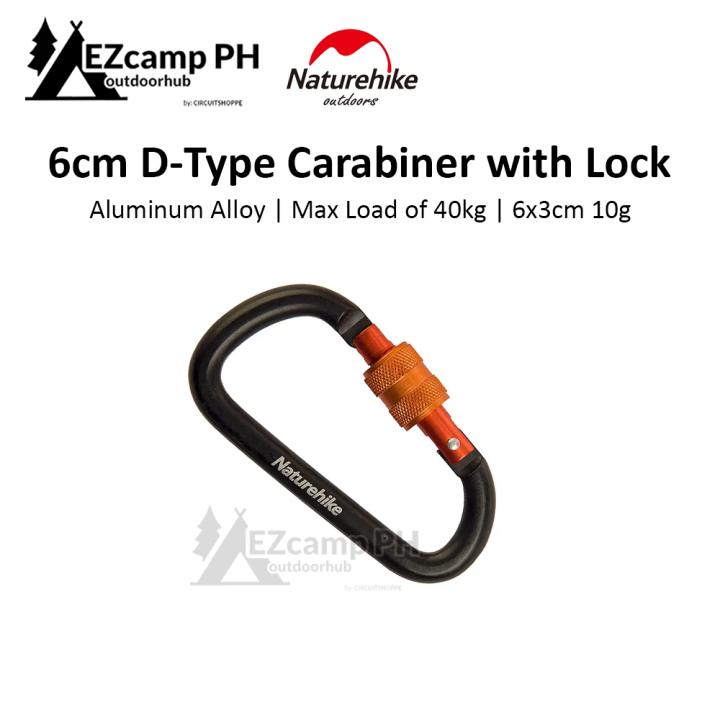 Naturehike 6cm D Type Carabiner Safety Hook Buckle with Lock Camping ...