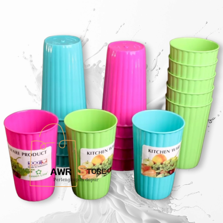 1 Lusin Gelas Plastik Green Line Foodgrade Dan Bpa Free | Lazada Indonesia