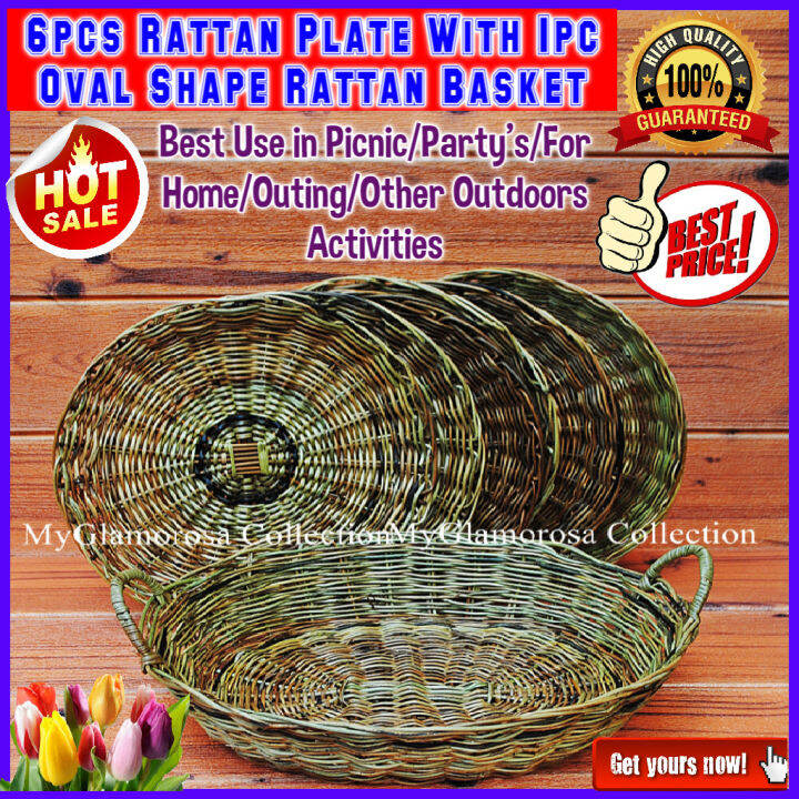 MyGlamorosa Collection 1pcs Fruit Rattan Basket With 6pcs Ratan Plate ...