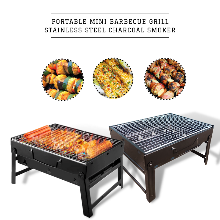Portable Mini Barbecue Grill Stainless Steel Charcoal Smoke For Camping ...
