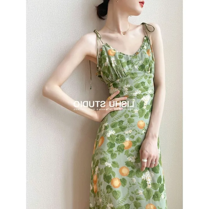 Coconie ชุดเดรสคอวีลายดอกไม้สำหรับผู้หญิงเดรสยาวผูกเชือกสไตล์ฝรั่งเศส ...