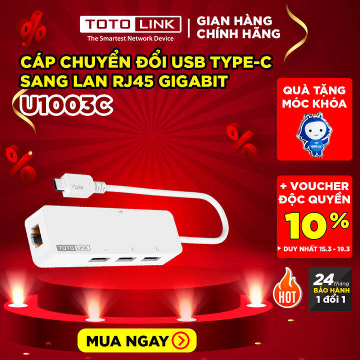 U1003C - Bộ chuyển đổi USB Type-C sang Ethernet RJ45 Gigabit và 3 cổng USB 3.0 | Lazada.vn