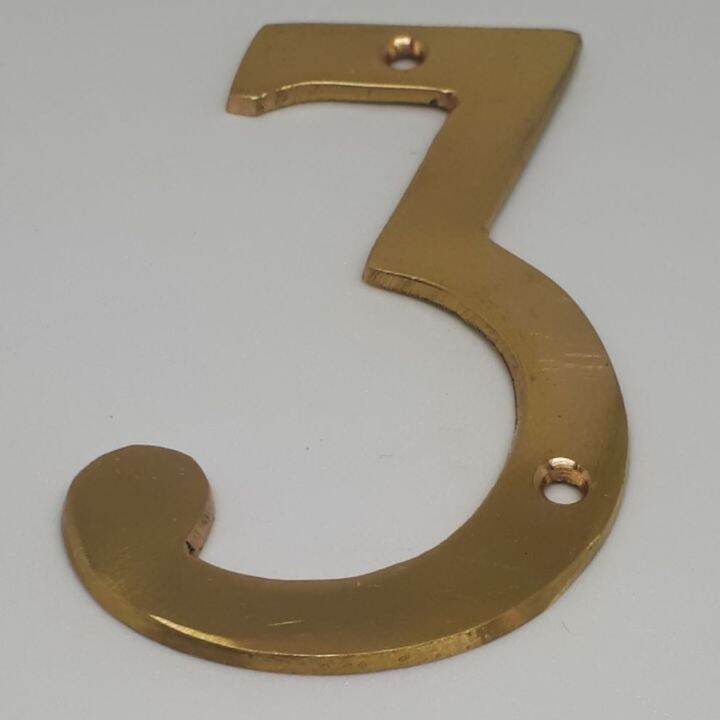 Nomor Rumah 3 kuningan gold emas tinggi 10cm3mm huruf nomor kantor ...