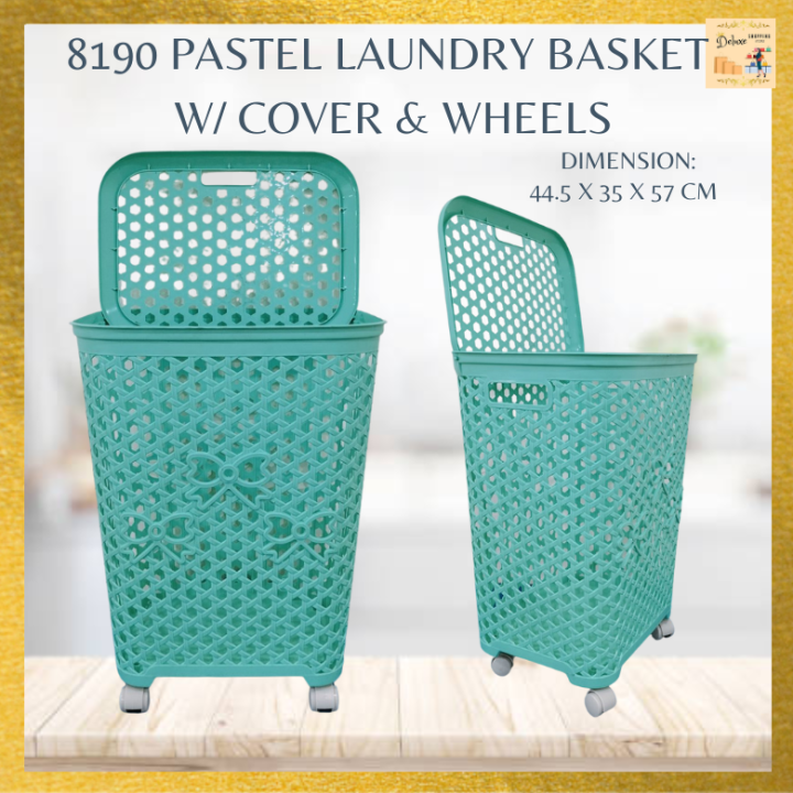 PASTEL LAUNDRY BASKET WITH COVER AND WHEELS/ STORAGE BASKET/ COLORED ...