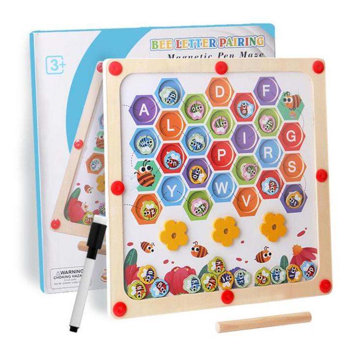 Magnetic Alphabet Maze Board Wooden Animal Hexagonal Puzzle Toys ...