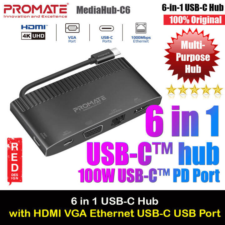 Promate Multipurpose Travel Type-C™ USB-C™ Hub 4K HDMI 1080p VGA ...