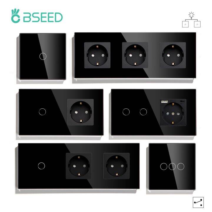 BSEED EU Standard 1/2/3Gang 2Way Wall Touch Switch Light Sensor Switches Wall Socket USB Type-C ...