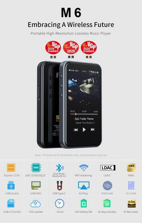 FiiO M6 Hi-Res Bluetooth HiFi Music Portable MP3 Player USB DAC ...