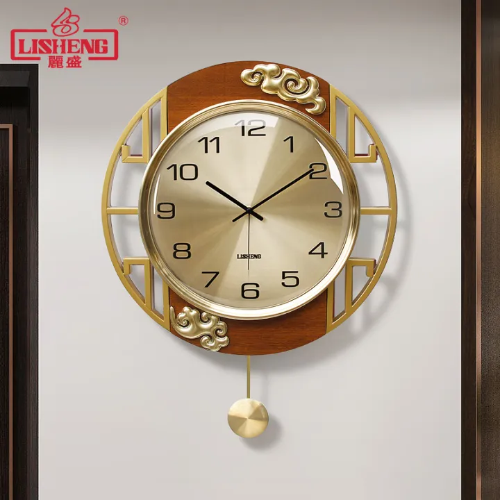 Lixin Chinese solid wood metal wall clock luxury living room wall clock ...