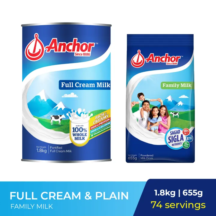 Anchor Full Cream Milk Powder Plain 1.8kg & Anchor Family Milk Powder ...
